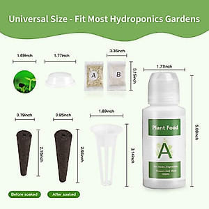 148pcs Hydroponic Pods Kit, Grow Anything Kit for Hydroponics Growing System, Hydroponics Supplies with 60 Grow Sponges, 2 A&B Solid Nutrient Plant Food with 2 Refills, 12 Baskets, 12 Domes, 60 Labels