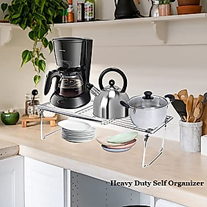 Orgneas Expandable Cabinet Shelf Organizer, Adjustable Freezer Shelf 16.7"-24.8" Thickened Heavy Duty Shelf Organizer Rack for Kitchen Countertop Cupboard Organization and Storage