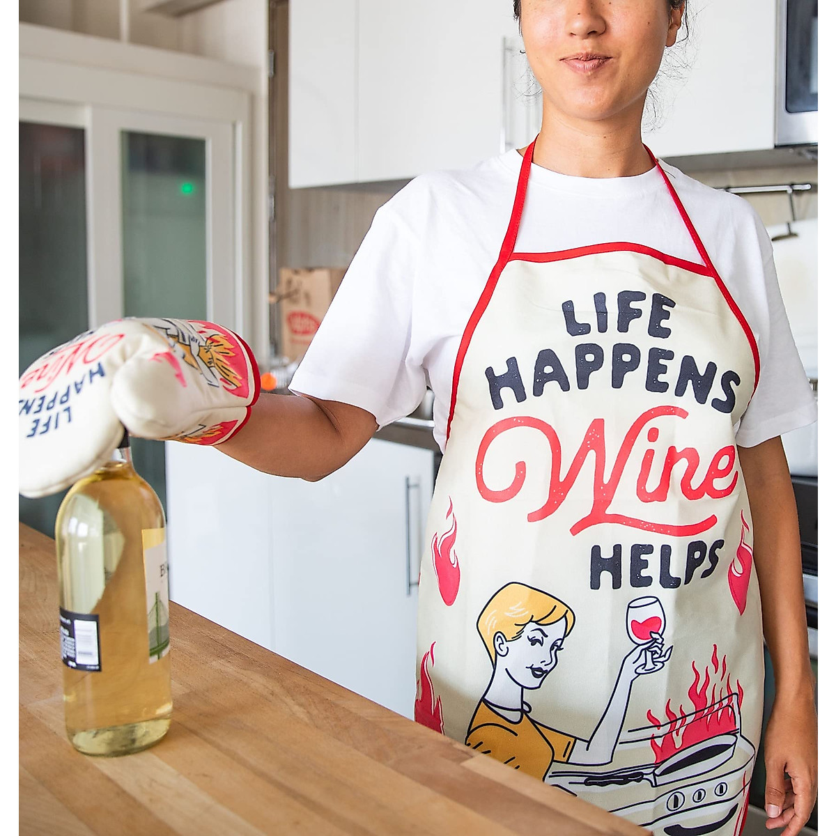Life Happens Wine Helps Funny Cooking Drinking Wine Lover Kitchen Accessories Funny Graphic Kitchenwear Funny Wine Novelty Cookware Multi Oven Mitt