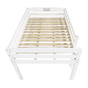 Camaflexi Tribeca Solid Wood Low Loft Bed Frame / 14 Wood Slats and 2 Center Supports / No Box Spring Necessary / Easy Assembly / Full - White, T1303F
