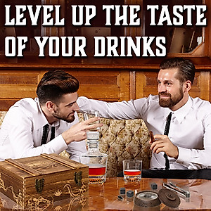 Whiskey Gift Set, 14 pcs - Whiskey Decanter + Wooden Smoker + Old Fashioned Glasses - 2 pcs, in Wooden Box with Wood Chips, Whiskey Stones 6 pcs Included - Gift for Men (Torch Not Included)