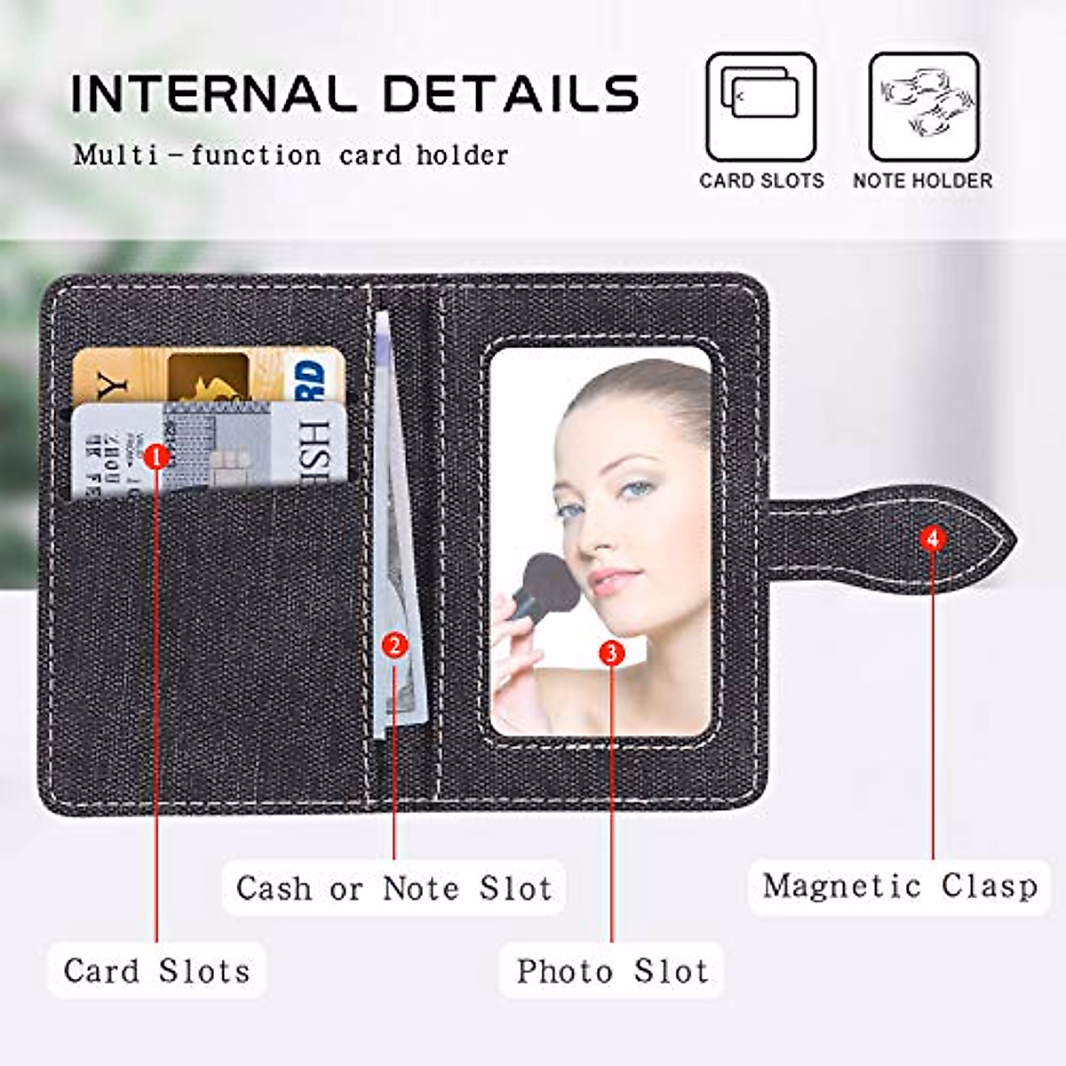 FYY Card Holder for Back of Phone, Cell Phone Card Holder Stick on Wallet Card Case with [Magnetic Closure], Slim 3M Adhesive Card Wallet Compatible for iPhone/Samsung and Most Smart Phones Black