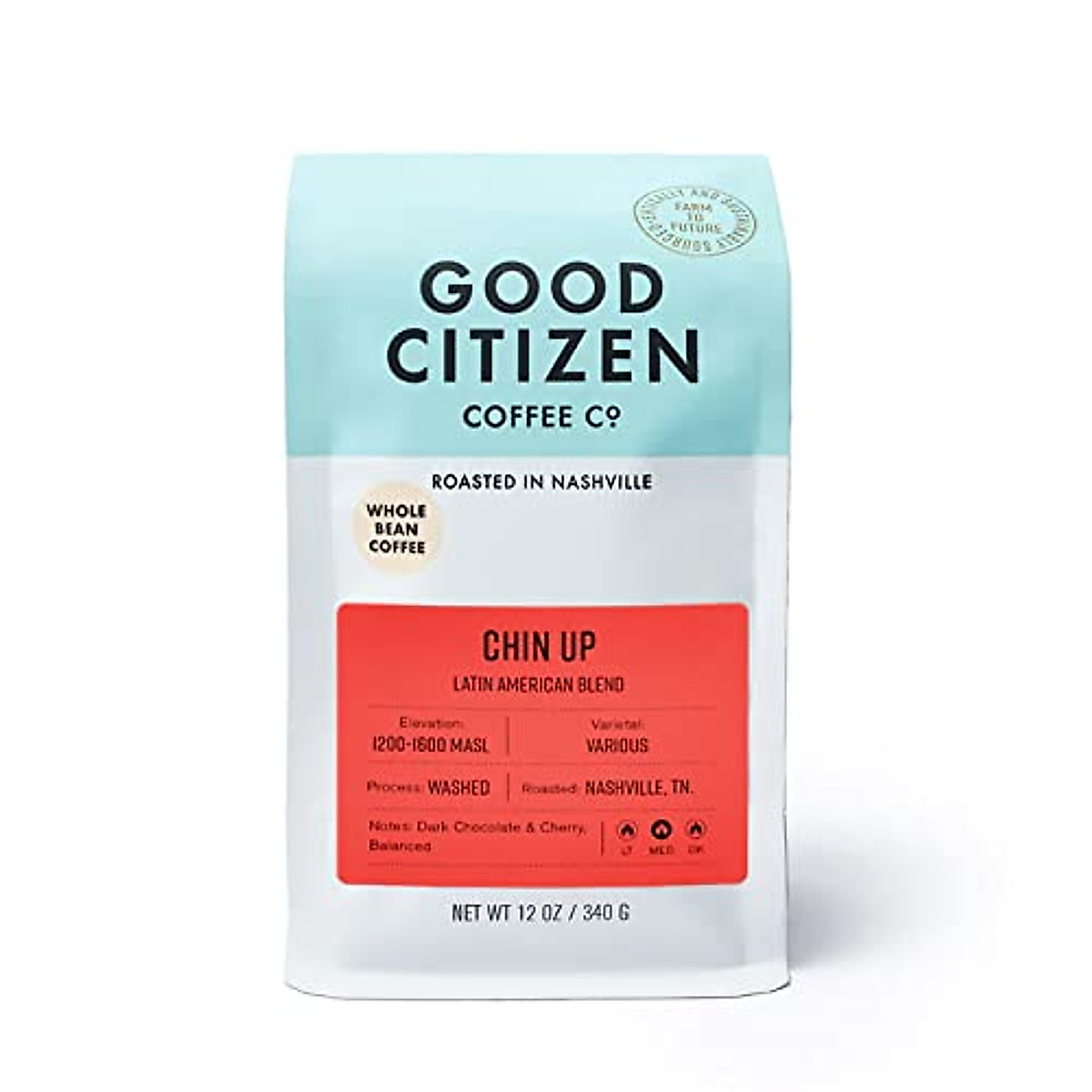 Good Citizen Coffee Co. Chin Up Whole Bean Coffee, Medium-Roast Coffee Blend, 12 Ounces, 340 Grams