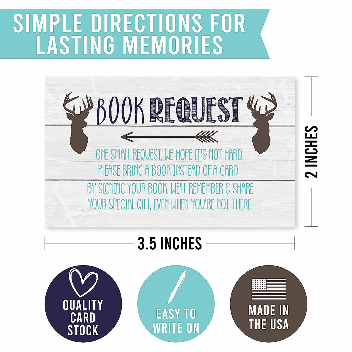 Hadley Designs Deer Baby Shower Invitation set-50 Invitations & 25 Book Request Inserts Include Sprinkle Invites for a Boy and Bring A Book Instead of A Card, Guest Book Alternative