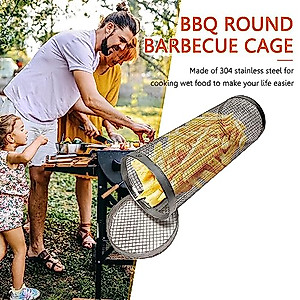 OQOPO BBQ Net Tube, Rolling BBQ Grilling Basket, Outdoor Picnics BBQ Grill Stainless Steel Mesh Versatile Cylinder Grill Cooking Accessories for Vegetables,Fries,Meat,Fish BBQ Net Tube (2Pcs)