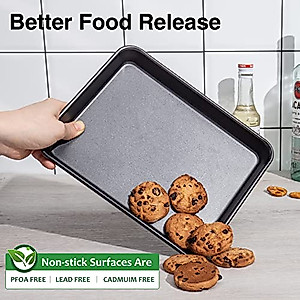 HONGBAKE Toaster Oven Pans for Baking, Nonstick 1/8 Cookie Sheet Pan Set, Small Baking Tray, 9.7X7.5", Dishwasher Safe and Heavy Duty, 2 Pack - Black