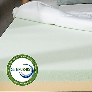 Zinus 4 Inch Green Tea Pressure Relief Memory Foam Mattress Topper/Zoned Airflow Comfort Foam/Cover Included/CertiPUR-US Certified, Short Queen, White