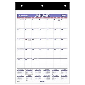 AT-A-GLANCE 2023 Wall Calendar, 8" x 11", Small, Monthly, Repositionable, Adhesive Backing (PM09RP28)