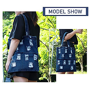 LUI SUI Denim Hobo Tote Bags for Women Retro Jean Shoulder Bag Large Lightweight Casual Canvas Bag
