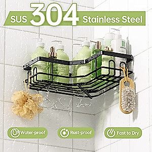 Corner Shower Caddy, Shower Organizer with Soap Holder, 14 Hooks, Adhesive Shower Shelf for Inside Shower, 3 Pack Black Shower Rack, No Drilling Stainless Steel Bathroom Shower Storage Basket