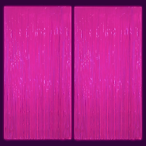 xo, Fetti Party Decorations Black Light Neon Pink Fringe Curtain - Set of 2 | Groovy Rave Bachelorette Party Supplies, Preppy Birthday Decor, Y2k Photo Booth, Baby Shower Backdrop