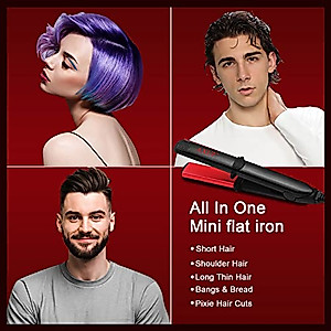 AXUF Mini Dual Deluxe Styler,Mini Flat Iron Add Straighten & Curls Hair Straightener, 3/4 Inch Travel Flat Iron for Short Hair, Curls Bangs