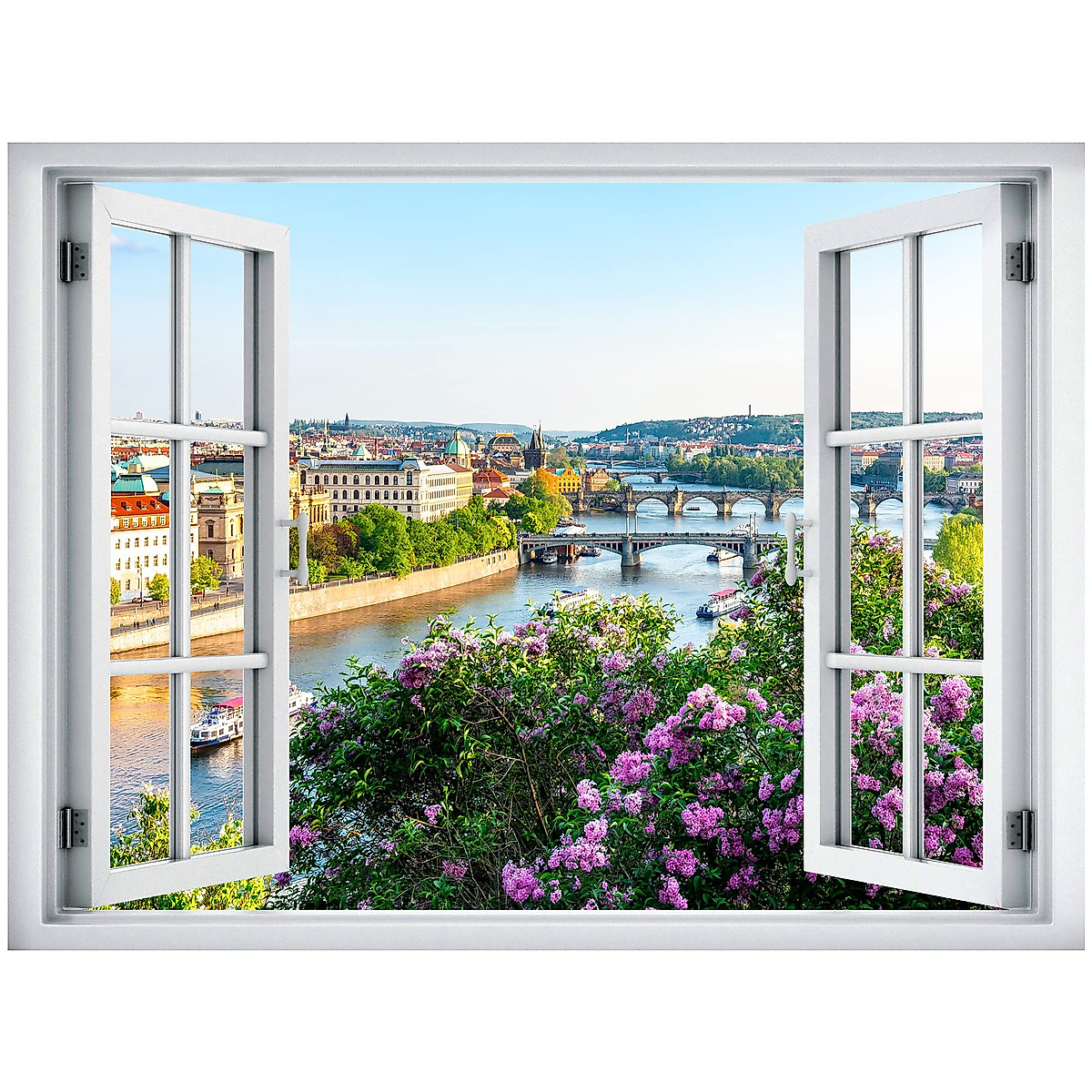 SIGNWIN Removable Wall Sticker/Wall Mural Window View Italian Flower Field Cityscape Nature Wilderness Photography Realism Decorative Landscape Digital Art for Living Room, Bedroom, Office - 24"x32"