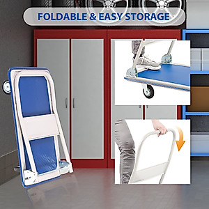 Endynino Folding Platform Truck, Portable Hand Truck Dolly with 360 Degree Wheels Wheels, Push Cart Dolly for Moving, Garages, Warehouse, Garden, Holds up to 330LBS, Blue