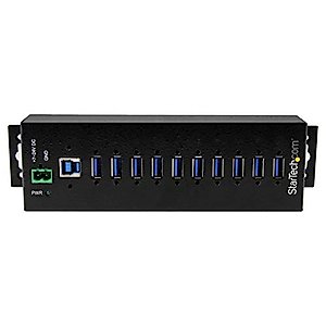 StarTech.com 10-Port USB 3.0 Hub with Power Adapter - Metal Industrial USB-A Hub with ESD & 350W Surge Protection - Din/Wall/Desk Mountable - High Speed USB 3.0 (5Gbps) - (5Gbps) Hub, TAA