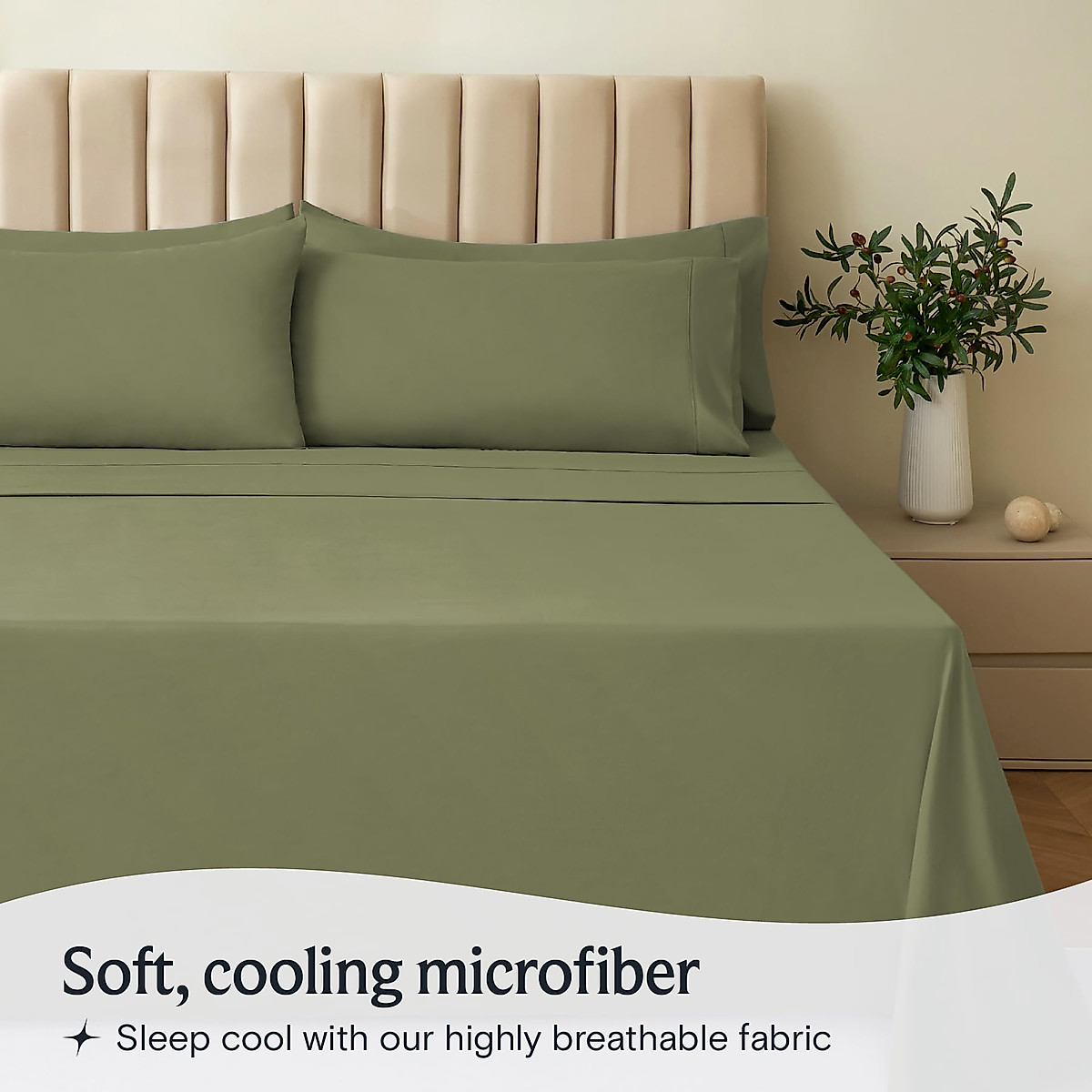 LuxClub 6 PC Queen Sheet Set, Breathable Luxury Bed Sheets, Deep Pockets 18" Eco Friendly Wrinkle Free Cooling Sheets Machine Washable Hotel Bedding Silky Soft - Olive Queen