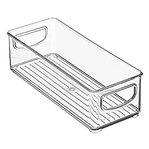 mDesign Plastic Stackable Small Organizing Bin Kitchen Pantry Cabinet, Refrigerator, Freezer Food Organization Storage Bins with Handles, Drawer Container Organizer, Ligne Collection, Clear