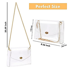 FAIME 3 in 1 Clear Purse for Women Stadium, Cute Clear Crossbody Bag Stadium Approved, Small Clear Clutch Purse, Transparent Party Clear Handbag for Sports, Concert, Prom (Gold)