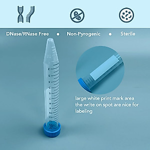 VISOSCI Autoclavable Polypropylene Centrifuge Tubes, Volume 15ml, White Printed Graduated Marks from 1.5ml to 14ml, Assembled Leak-Proof Screw Cap, Gamma Sterile, 50pcs/Bag