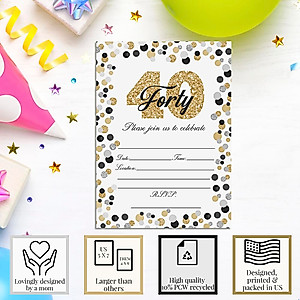 Confetti Polka Dot 40th Birthday Party Invitations, 20 5x7 Fill In Cards with Twenty White Envelopes by AmandaCreation