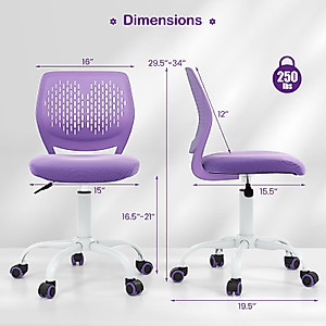 Giantex Kids Desk Chair, Adjustable Children Study Chair, Swivel Chair Armless Mesh Task Student Chair, Child Desk Chair with Adjustable Height & Lumbar Support Computer Chair (Purple)
