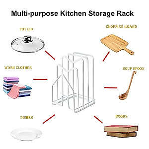 Cutting Board Rack, HLLBRC Chopping Board Organizer Stand Holder Rack, Dishes Plates Pot Pan Lids Rack Organizer for Kitchen Cabinet Countertop (white)