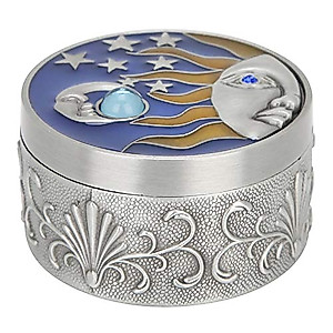 Round Jewelry Box, Vintage Star Moon Pattern Trinket Storage Box Decorative Tin Gift Box with Lids for Ring Necklaces Earrings Keepsake Organizer Home Ornament(Tin Color)