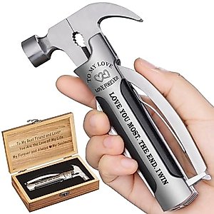 VEITORLD All in One Survival Tools Hammer Multitool with Engraved Wooden Box, Stocking Stuffers for Husband Him, Gifts for Husband for Christmas, Husband Gifts from Wife, I Love You Gifts for Him