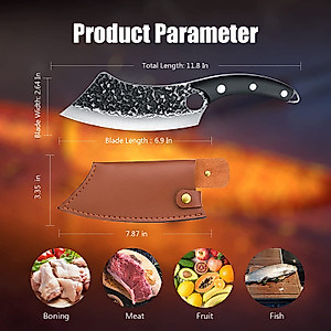 ROCOCO Meat Cleaver Bundle with Multifunctional Boning Butcher Knife Outdoor Viking Gift Men BBQ Camping Hunting Hiking