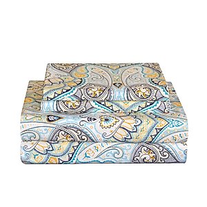 Pointehaven Bedding 4 Pieces Full 100% Cotton Percale Sheets- Printed Bed Sheet & Pillowcase Sets- Soft Cotton Bed Sheets Set- Fits Mattress 19 inches Deep Pocket (Full, Cypress)