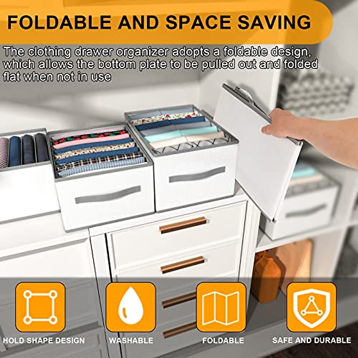 Clothes Organizer Drawer,Closet Dividers Box For Clothes Storage , 12 Compartments Foldable Drawer Organizer with Handles, Fabric Closet and Storage Basket for T-shirts, Jeans, Underwear,Grey(12 Grid)