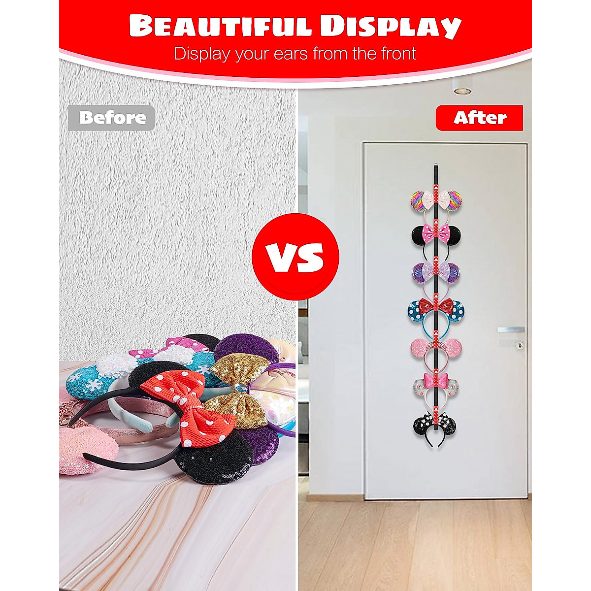 Gocasmus 3Pcs Ear Headband Holders - Wall Mounted Organizers for Displaying Mickey Mouse Ear