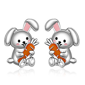 Easter Bunny Earrings Sterling Silver Hypoallergenic Cute Rabbit Carrot Animal Stud Earrings Jewelry Easter Gifts for Women