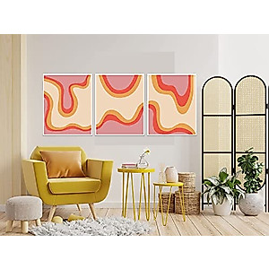 Preppy Aesthetic Abstract Wall Art - 8x10 Inches Unframed Set of 3 Pink And Orange Posters For Room Aesthetic – Wall Decor for Bedroom, Living Room - Cute Room Decor Things for Teen Girls - Mid Century Modern Decor - Eclectic Wall Decor, Preppy Room Decor