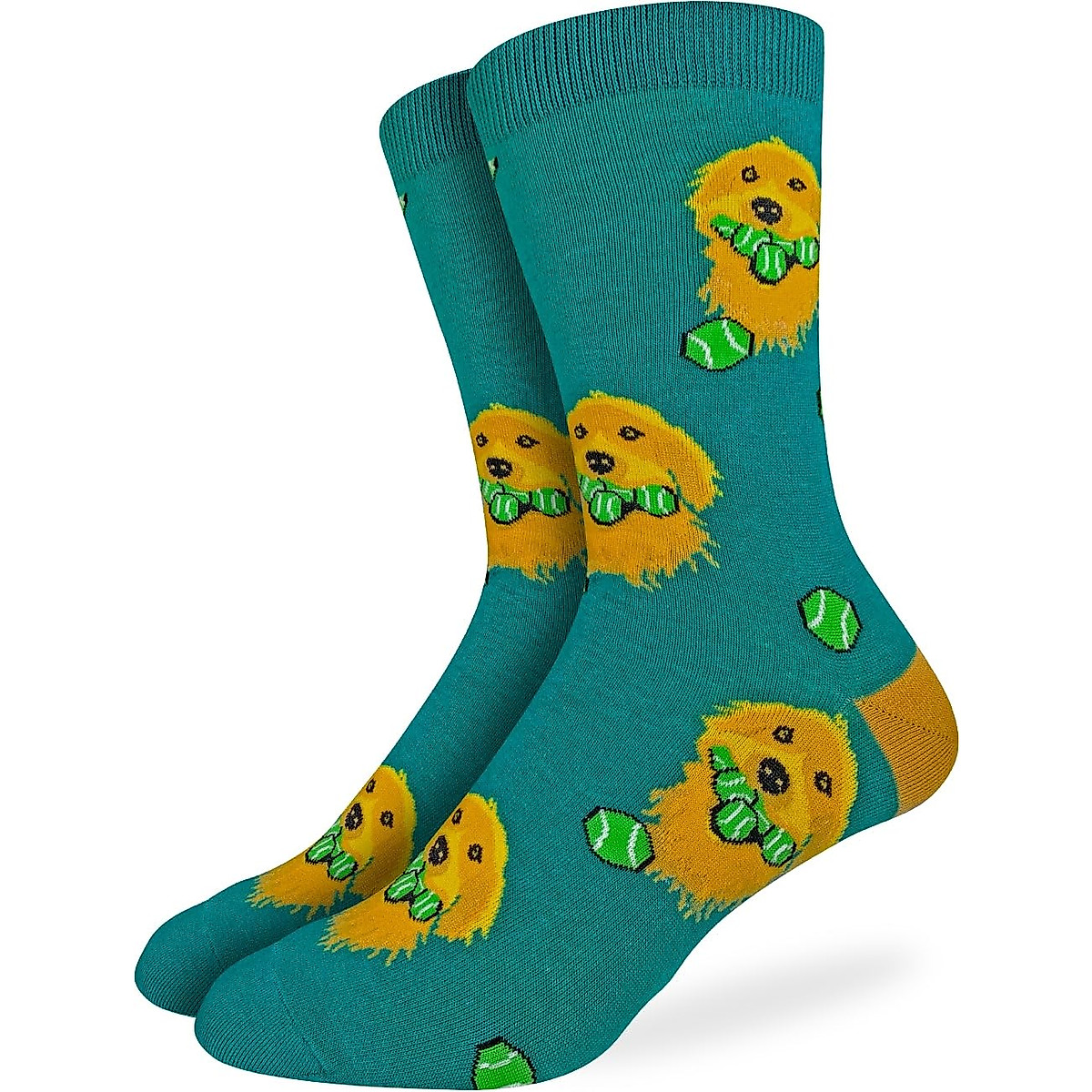 Good Luck Sock Men's Golden Retriever with Tennis Balls Socks, Adult, Shoe Size 7-12