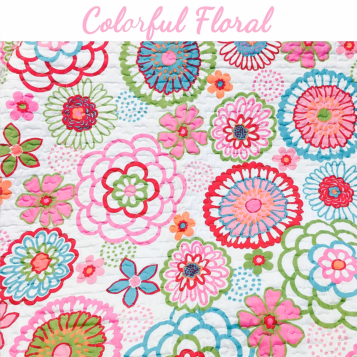 Cozy Line Home Fashions Pink Floral Polka Dot Colorful Reversible Quilt Bedding Set, Coverlet, Bedspreads for Girls (Mariah, Twin - 2 Piece)