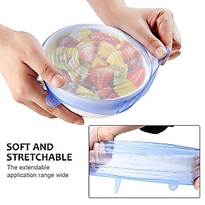 Reusable Silicone Stretch Lids, 12 Silicone Lids, 6 Different Circular Sizes, 6 Different Rectangular Sizes, Flexible Silicone Lids for Bowls, Tupperware, Food, Freezer Safe,adjustable.