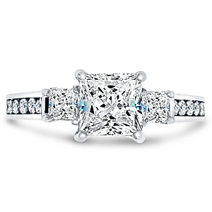 Size 7 - Solid 925 Sterling Silver CZ Cubic Zirconia 3 Three Stone Engagement Ring - Princess Cut Solitaire with Round Side Stones (1.75cttw., 1.5ct. Center) - With Elegant Velvet Ring Box