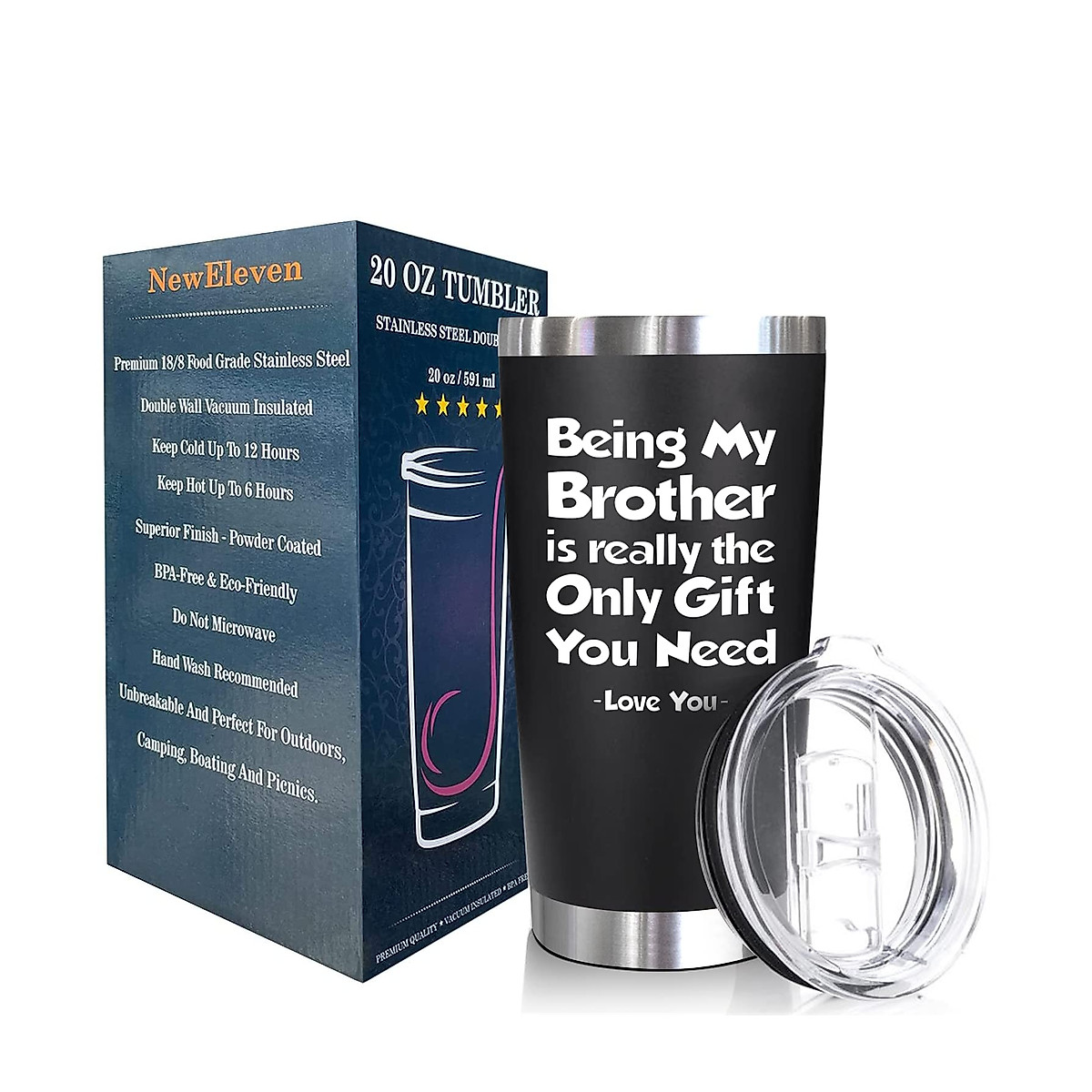 NewEleven Gifts For Brother From Sister, Brother - Gifts For Brother - Best Birthday Gifts For Brother, Big Brother, Little Brother, Siblings, Brother In Law - Funny Gag Gifts For Men - 20 Oz Tumbler