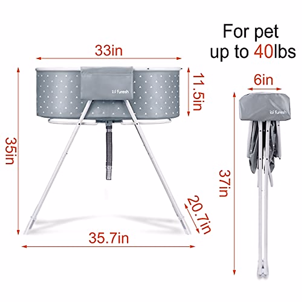 Furesh Insider Dog Bath Tub and Wash Station for Bathing Shower and Grooming, Elevated Foldable and Portable, Indoor and Outdoor, for Small and Medium Size Dogs, Cats and Other Pet (Gray)