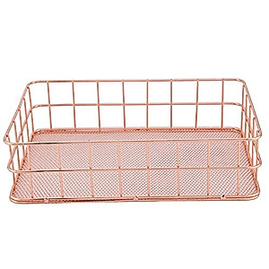 Fdit Storage Basket,Rose Gold Iron Storage Basket Organizer Shelf Storage Rack Desk Decor for Office,Home and Student Desk(D)