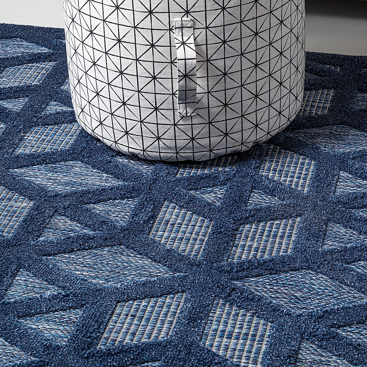 JONATHAN Y IBZ102B-5SQ Talaia Neutral Geometric Indoor Outdoor Area Rug Bohemian Geometric Easy Cleaning Bedroom Kitchen Backyard Patio Porch Non Shedding, 5' Square, Navy,JIBZ102