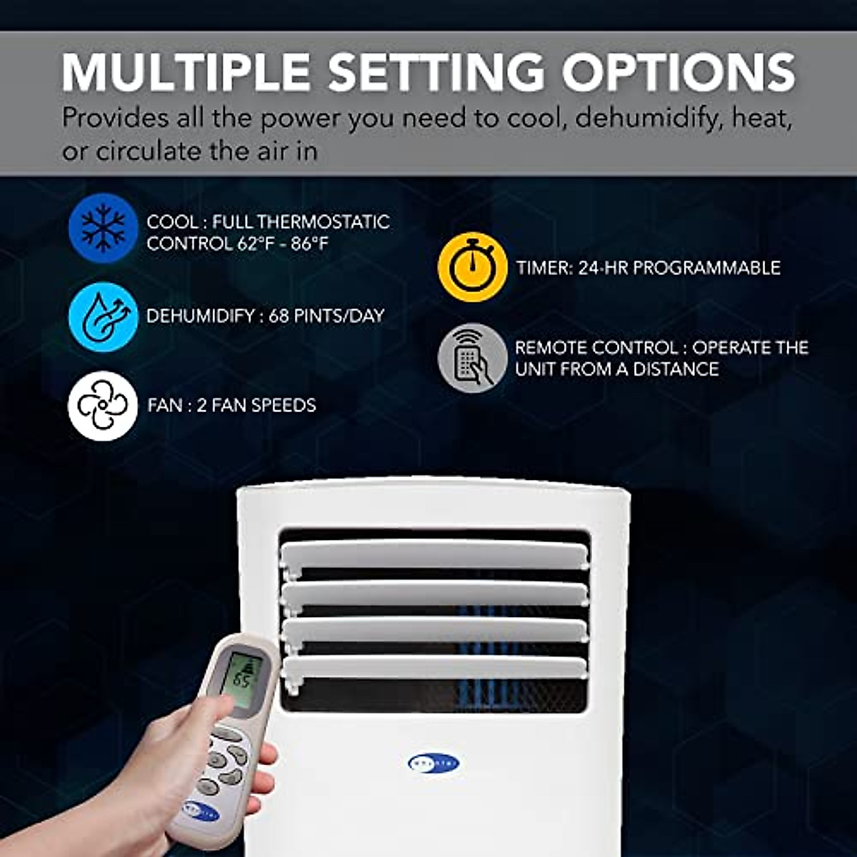 Whynter ARC-102CS Compact Size 10,000 BTU (7,000 BTU SACC) Portable Air Conditioner, Dehumidifier, and Fan with Activated Carbon and SilverShield Filters, for Rooms up to 300 sq ft in White