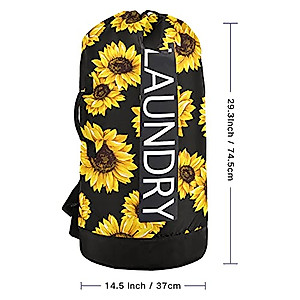 Black Sunflowers Laundry Bag Backpack Bags Mesh Wash Laundry Bags Dirty Clothes Organizer for College,Travel,Camp,Dorm Essentials