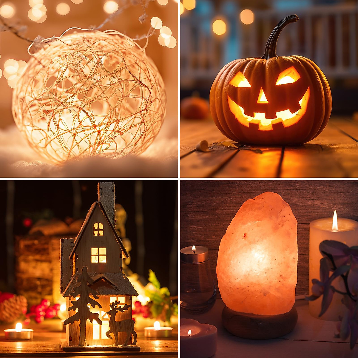 Meonum 4 Pack Christmas Village Light, Light Cord with 5 LED Light Bulb, 12 Ft Accessory Cord with C7 Lamp, Rotary On/Off, Female/Male Plugs, Spare Fuses, C7 Light Cord for Village House Craft Decor