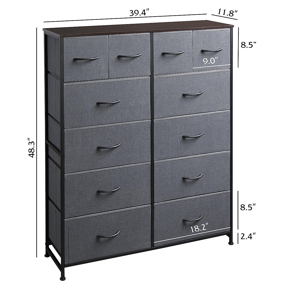 WLIVE Tall Dresser for Bedroom with 12 Drawers, Dressers & Chests of Drawers, Fabric Dresser for Bedroom, Closet, Fabric Storage Dresser with Storage Drawers, Steel Frame, Wood Top, Dark Grey