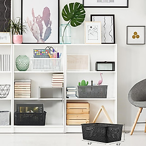 AREYZIN Plastic Storage Baskets Set of 6 Sturdy Small Organizer Bins Storage Baskets for Shelves,Closet,Countertops, Desktops, Cabinets and Badrooms,Black