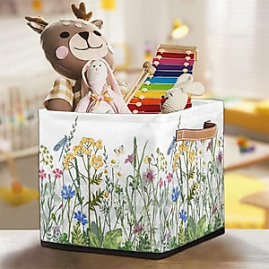 Storage Basket Dragonfly Spring Flower Butterfly Plant Collapsible Storage Bin with Handles Large Canvas Storage Cubes Toy Basket for Shelves Closet Nursery Cabinet Living Room Organizer 13x13x13"