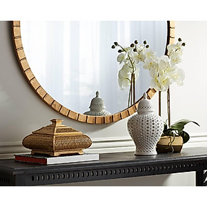 Dahlia Studios Potted Silk Faux Artificial Flowers Realistic White Phalaenopsis Orchid Greenery in Gold Ceramic Pot for Home Decoration Living Room Office Bedroom Bathroom Kitchen 22" High