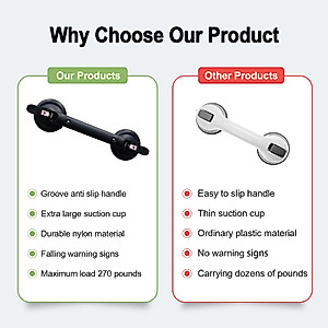 Suction Grab Bar for Shower Bathtub: Upgraded Heavy Duty Non-Slip Grip Handle with Strong Suction Cup for Bathroom Wall, Max Load 269LBS Safety Bar for Elderly Senior Disabled Handicap, 17 Inch, Black